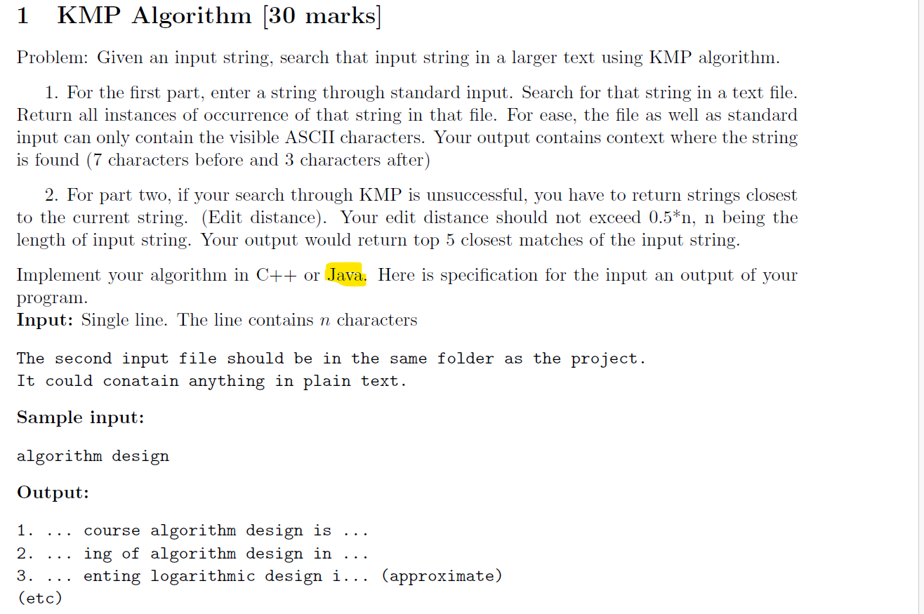 Solved Problem: Given an input string, search that input | Chegg.com