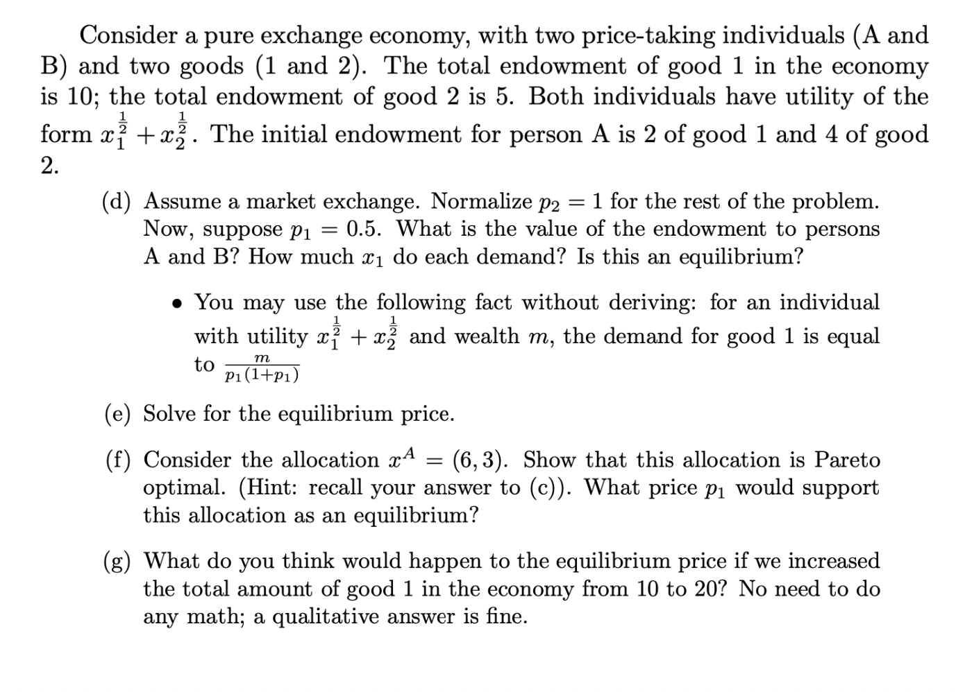 Solved a - > Consider a pure exchange economy, with two | Chegg.com