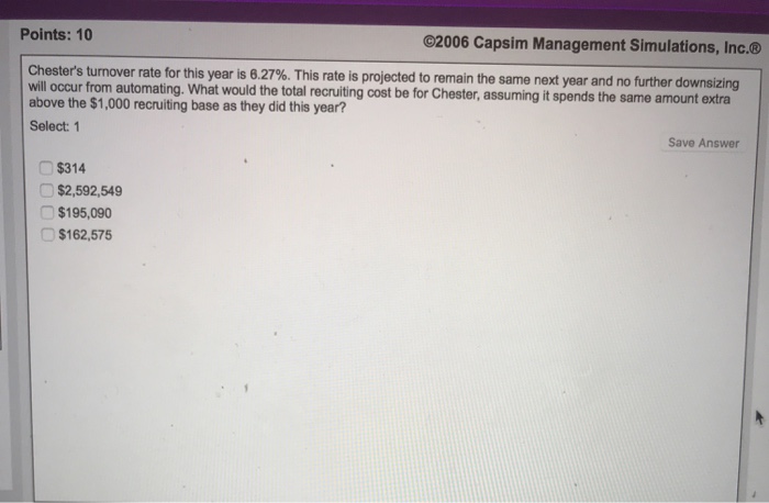 Solved Points: 10 02006 Capsim Management Simulations, Inc.® | Chegg.com