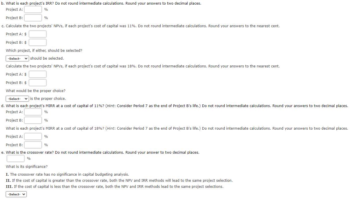 Solved a. Select the correct graph for NPV profiles for | Chegg.com