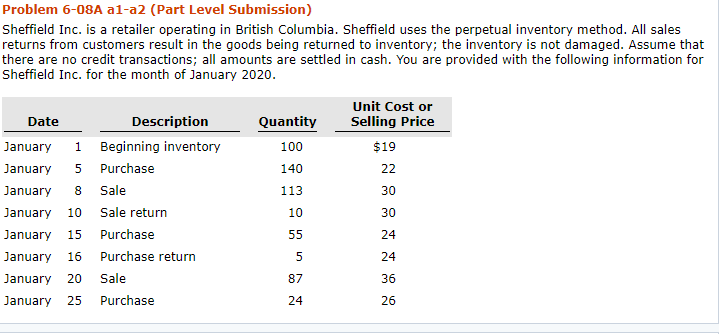 Solved Problem 6-08A al-a2 (Part Level Submission) Sheffield | Chegg.com