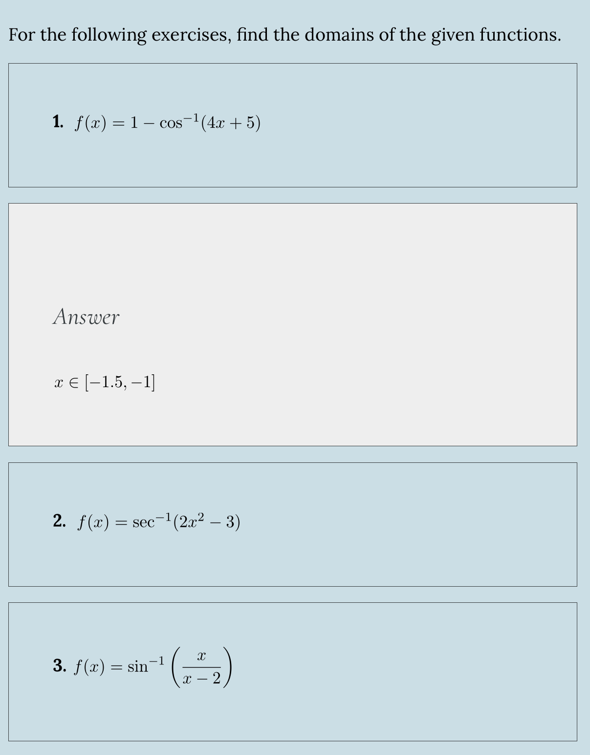 For the following exercises, find the domains of the | Chegg.com