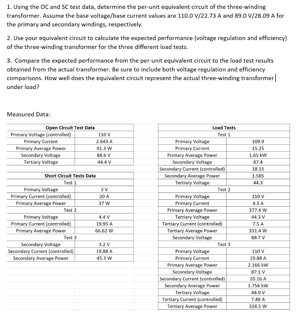 1. Using the OC and SC test data, determine the | Chegg.com