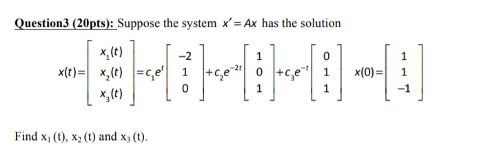 Solved Question3 (20 pts): Suppose the system x' = Ax has | Chegg.com Solved Question3 (20 pts): Suppose the system x' = Ax has | Chegg.com