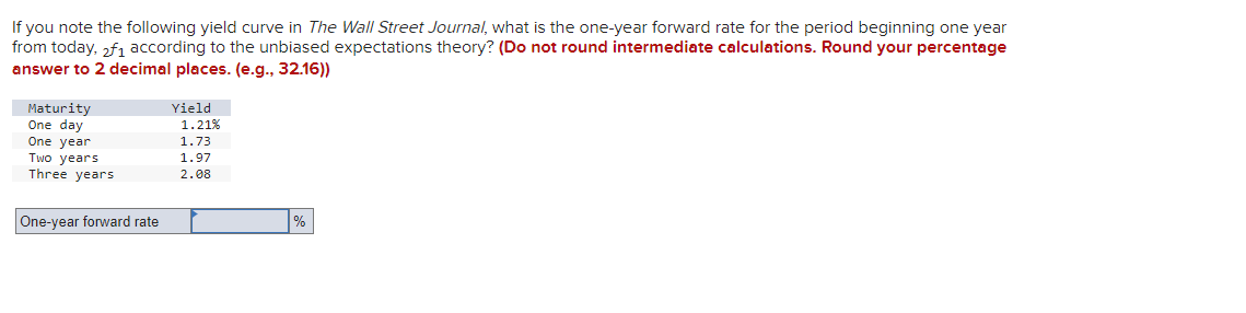 Solved If you note the following yield curve in The Wall | Chegg.com