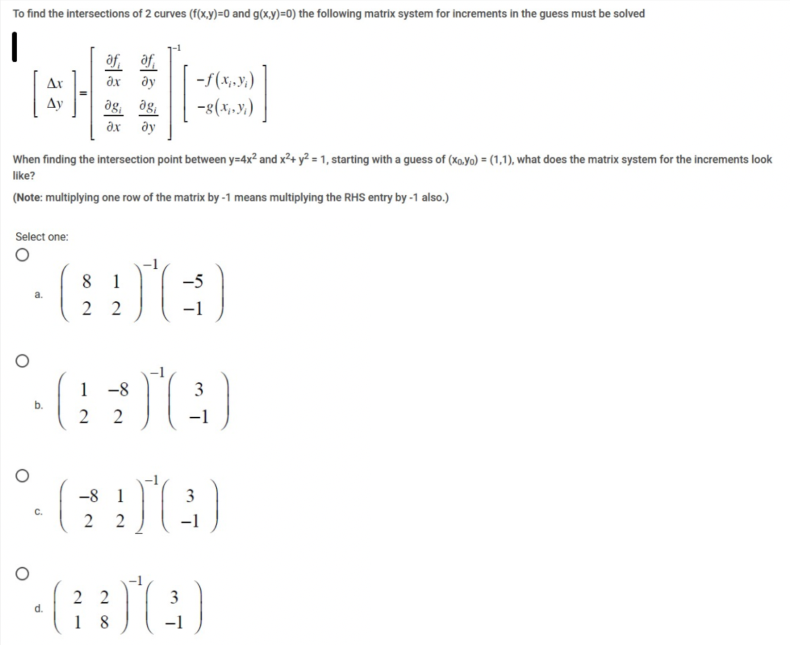 Solved To find the intersections of 2 curves (f(x,y)=0 and | Chegg.com