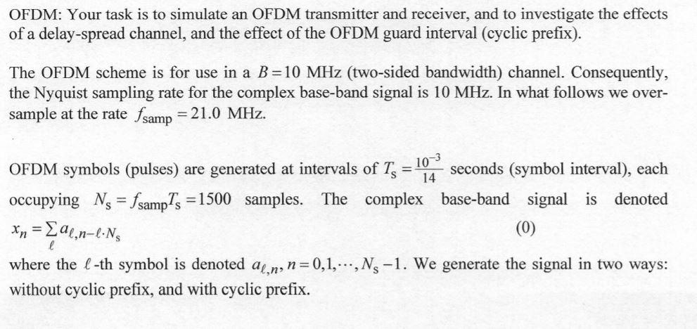 OFDM: Your task is to simulate an OFDM transmitter | Chegg.com
