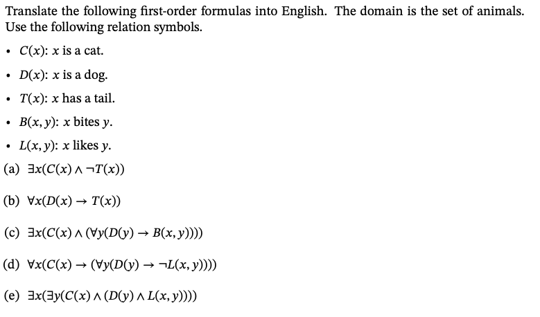 Solved Translate the following first-order formulas into | Chegg.com