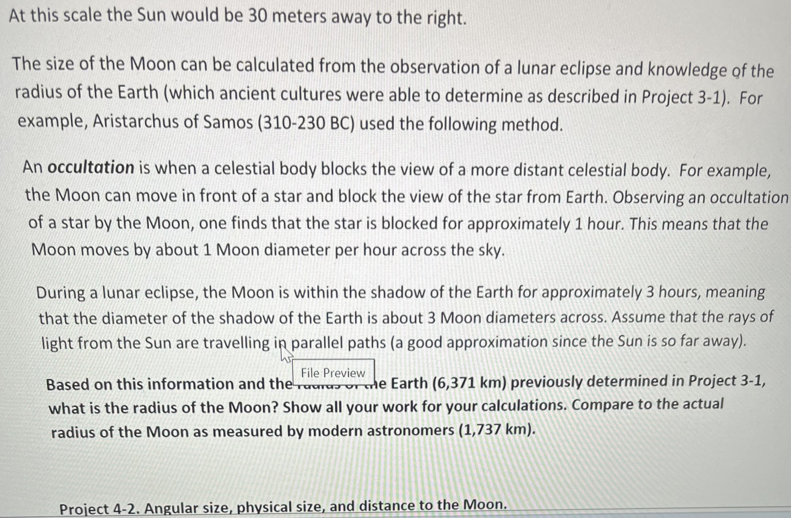 Solved Project 4-1. Lunar eclipses and the diameter of the | Chegg.com