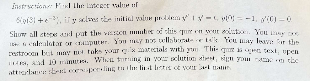 Solved e = 0. Instructions: Find the integer value of 6(y(3) | Chegg.com