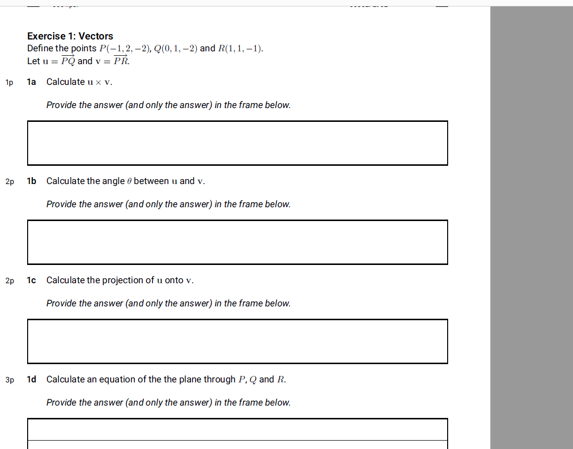 Solved Exercise 1: Vectors Define the points P(-1,2,-2), | Chegg.com