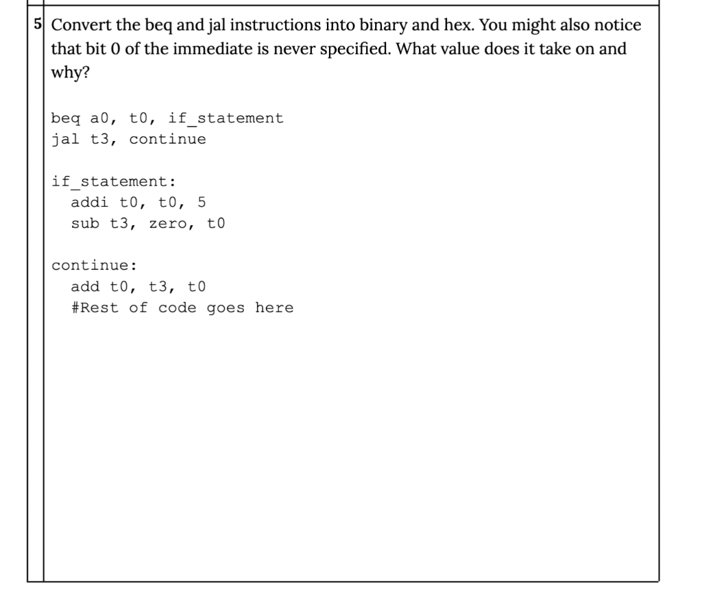 Convert the beq and jal instructions into binary and | Chegg.com