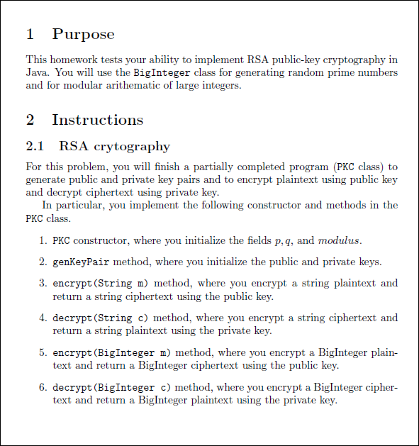 Solved Help with RSA public-key cryptography in Java PKC | Chegg.com