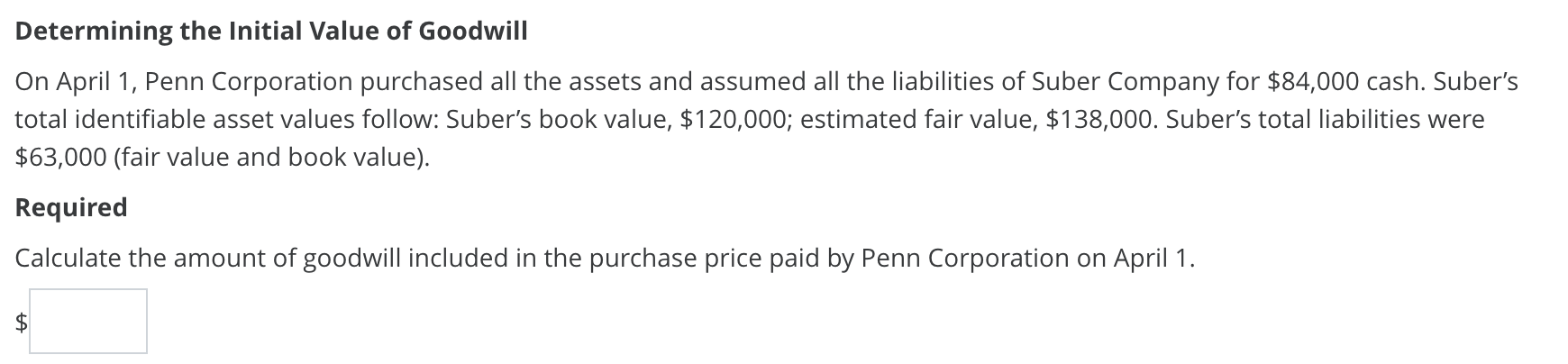 Solved Determining the Initial Value of Goodwill On April 1, | Chegg.com