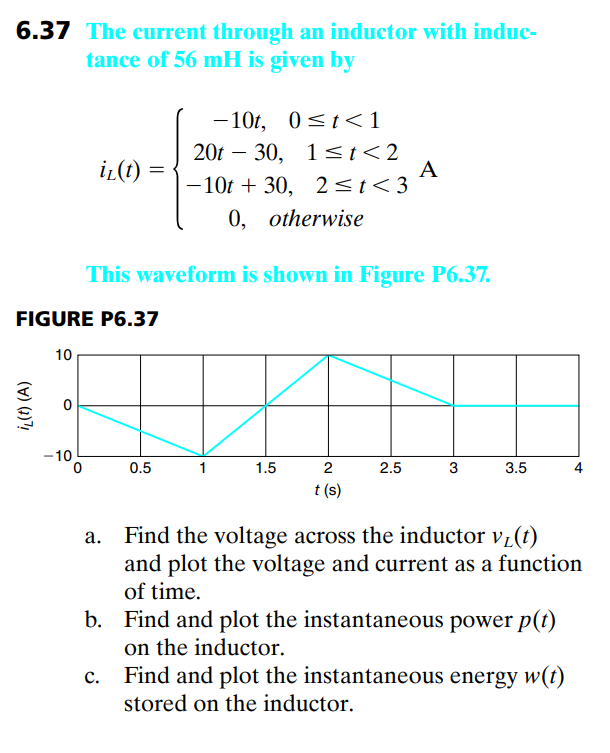 Solved 6.37 The current through an inductor with induc- | Chegg.com