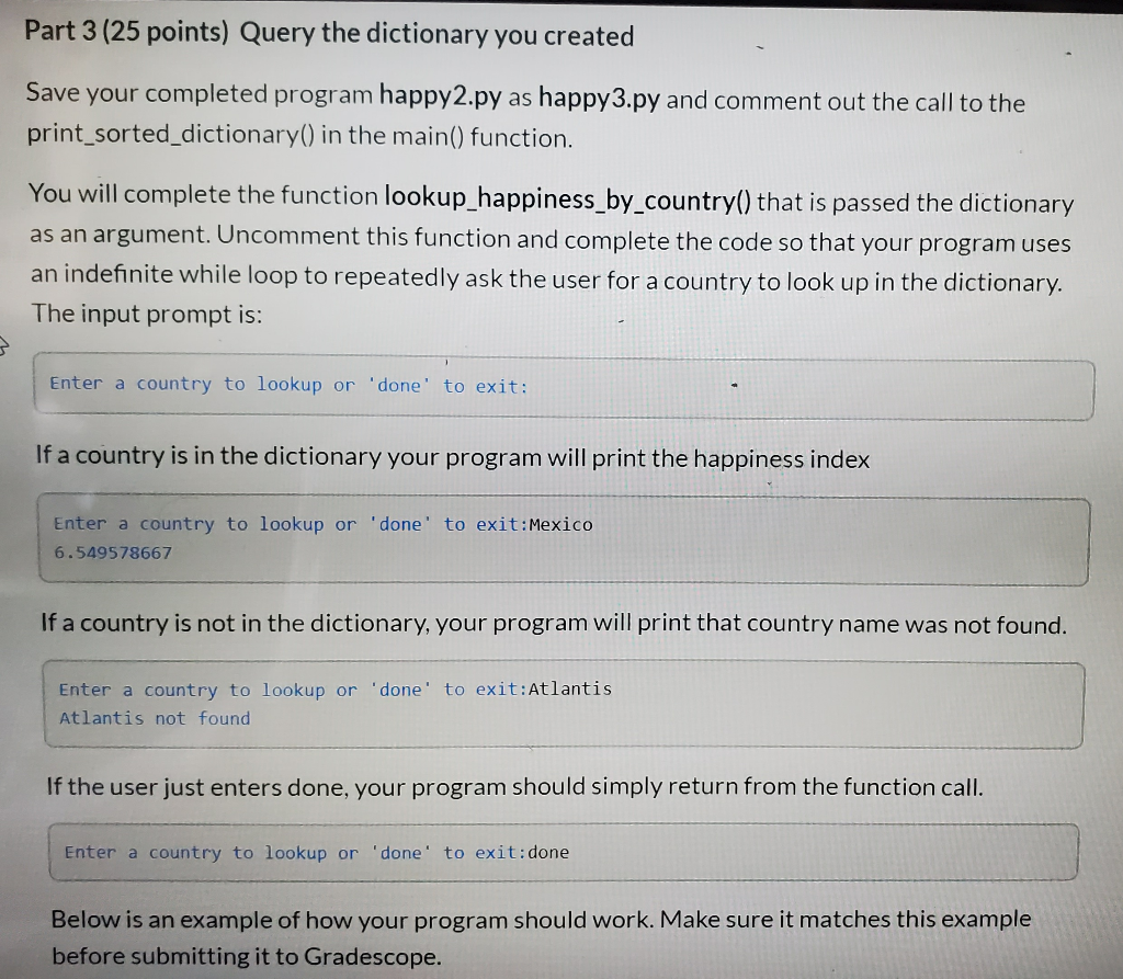 Solved Part 3 (25 points) Query the dictionary you created | Chegg.com