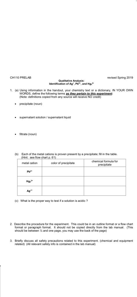 Solved revised Spring 2019 CH110 PRELAB Qualitative | Chegg.com