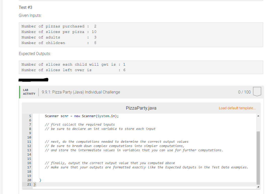 Solved 9.9 Pizza Party (Java) Individual Challenge This is | Chegg.com