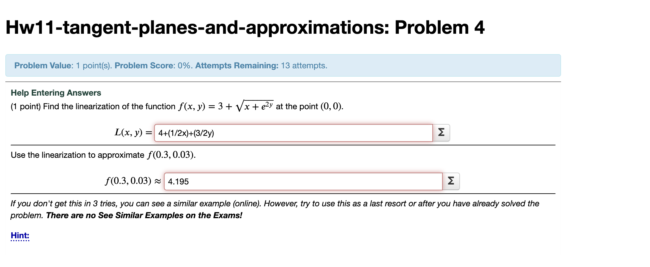 Solved Hw11-tangent-planes-and-approximations: Problem 4 | Chegg.com