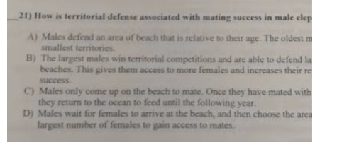 21) How is territorial defense associated with mating | Chegg.com
