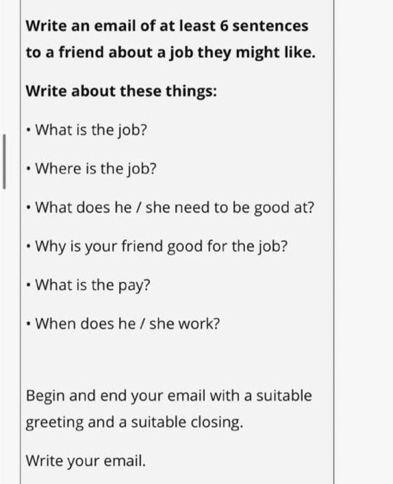 Solved Write an email of at least 6 sentences to a friend | Chegg.com