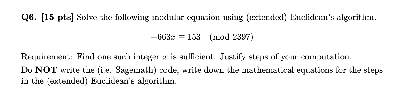 Solved Q6. (15 pts] Solve the following modular equation | Chegg.com