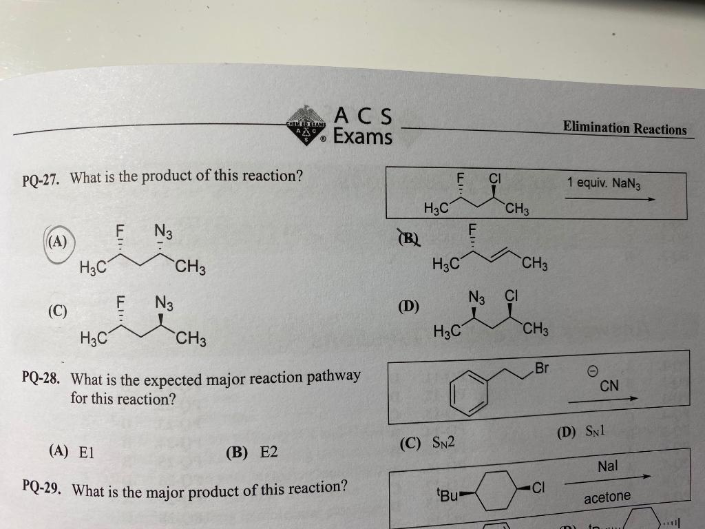 CHEMEXAM A ACS Exams Elimination Reactions PQ-27. | Chegg.com