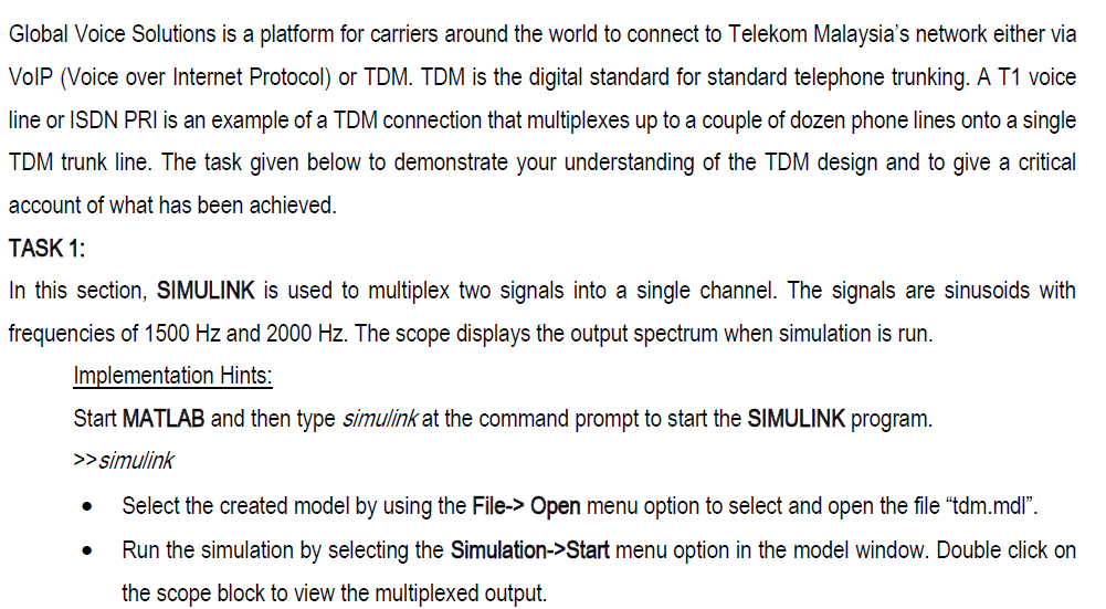 Solved Global Voice Solutions is a platform for carriers | Chegg.com