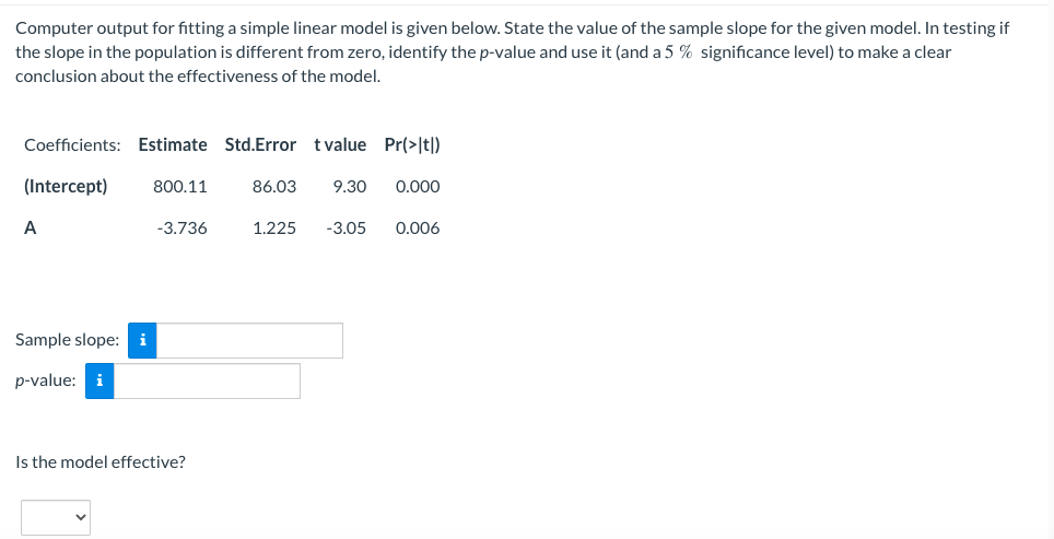 Solved Computer output for fitting a simple linear model is | Chegg.com