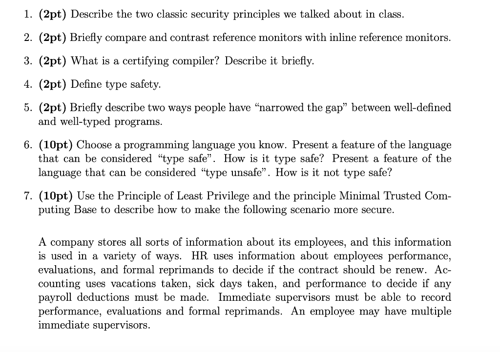 Solved 1. (2pt) Describe the two classic security principles | Chegg.com