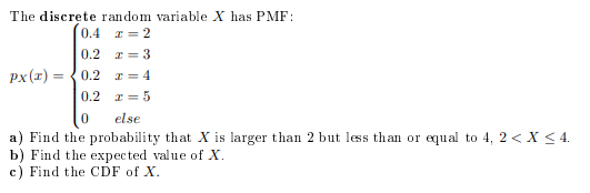 Solved The discrete random variable X has PMF: | Chegg.com