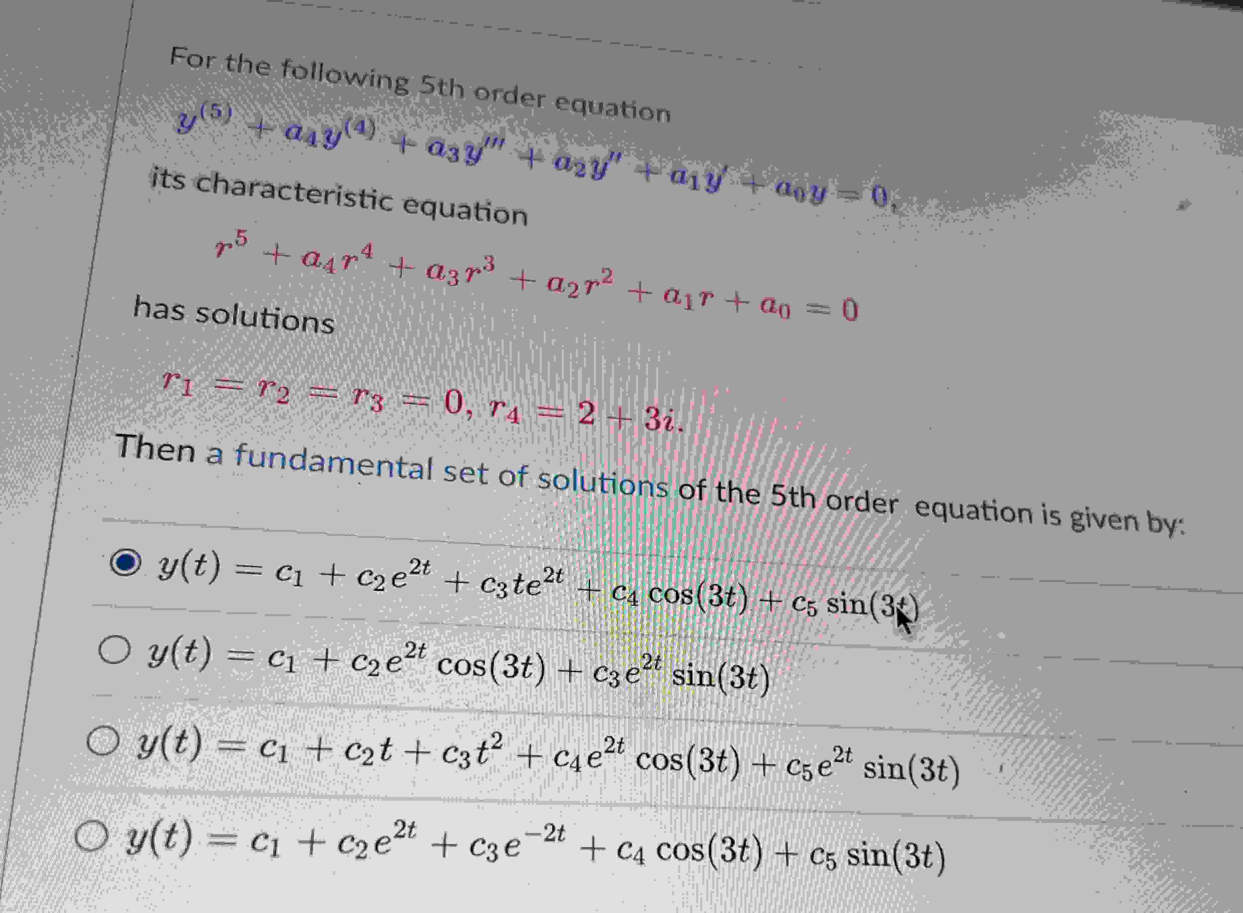 Solved For the following 5 th order | Chegg.com