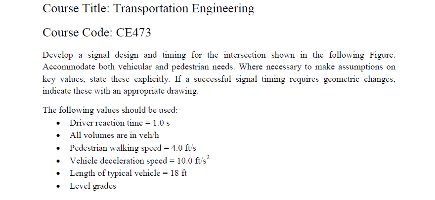Solved Course Title: Transportation Engineering Course Code: | Chegg.com