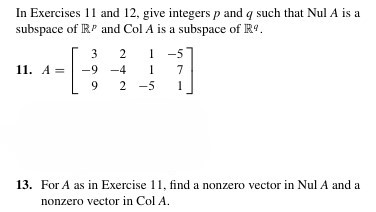 Solved For A ﻿as in Exercise 11, ﻿find a nonzero vector in | Chegg.com