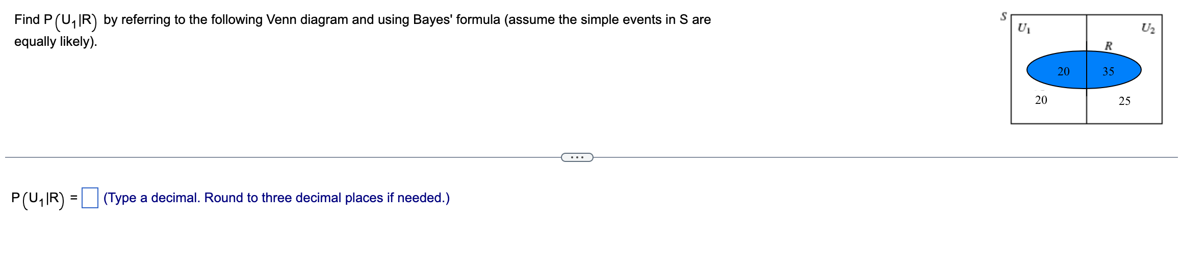 Solved Find P(U1∣R) by referring to the following Venn | Chegg.com