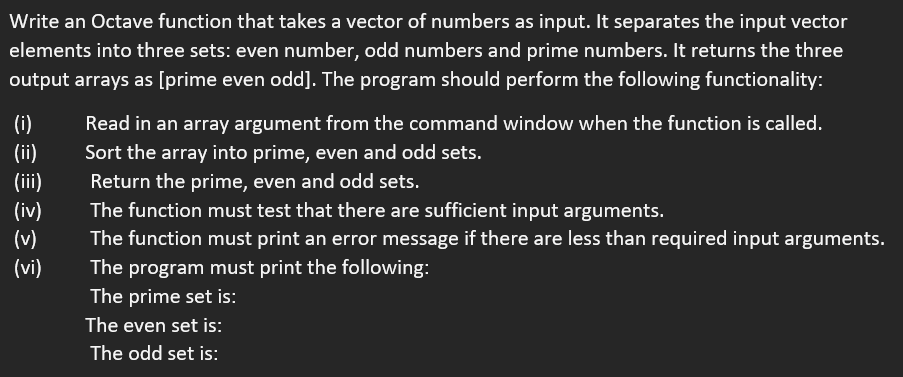 Solved Write An Octave Function That Takes A Vector Of 