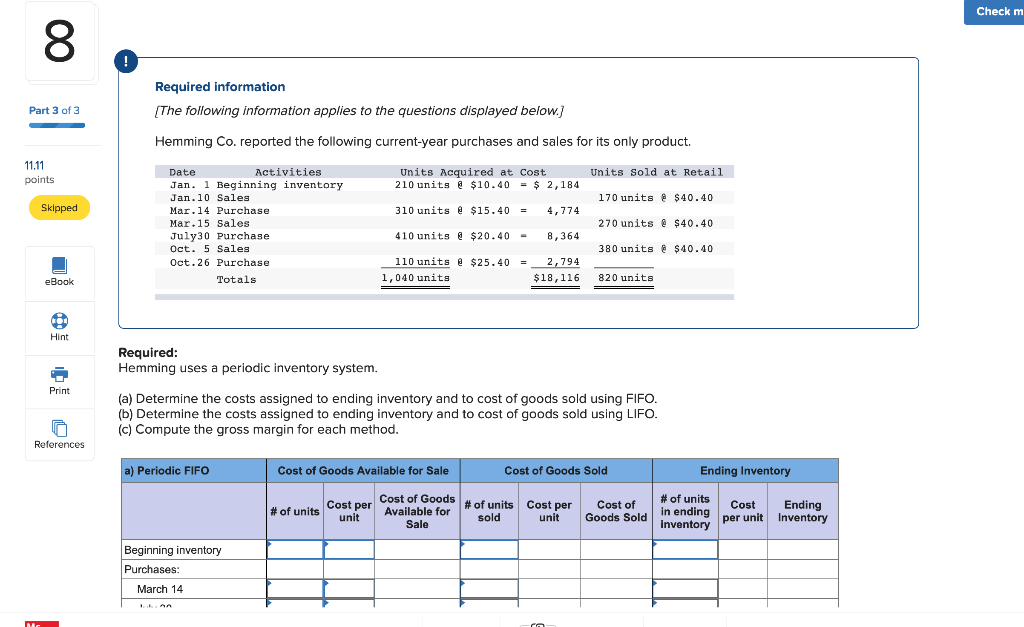 Solved Check m 8 Required information [The following | Chegg.com