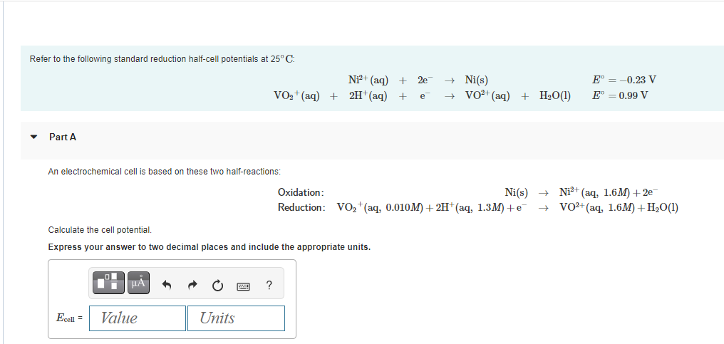 Solved Refer to the following standard reduction half-cell | Chegg.com