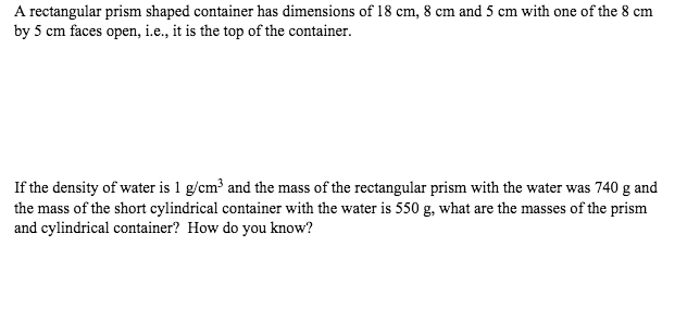 Solved A rectangular prism shaped container has dimensions | Chegg.com