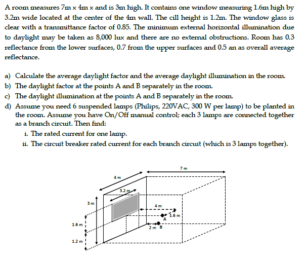 Solved A room measures 7m x 4m x and is 3m high. It contains | Chegg.com