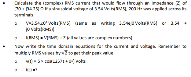 Solved o Calculate the complex) RMS current that would flow | Chegg.com