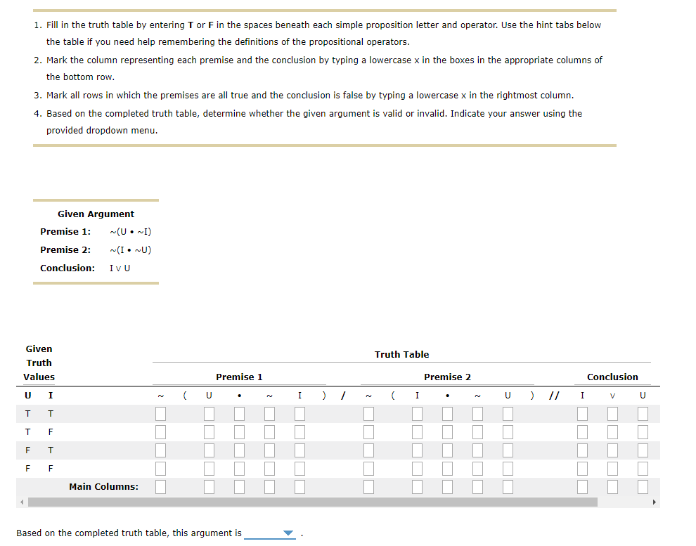 Solved 1. Fill in the truth table by entering T or F in the | Chegg.com