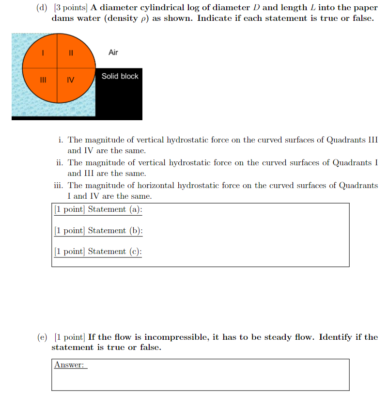 Solved (d) (3 points) A diameter cylindrical log of diameter | Chegg.com