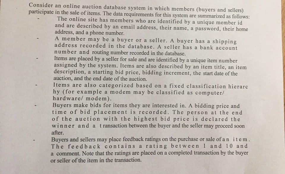 Solved Consider an online auction database system in which | Chegg.com