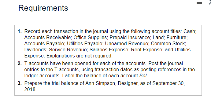 Solved Requirements 1. Record each transaction in the | Chegg.com Solved Requirements 1. Record each transaction in the | Chegg.com
