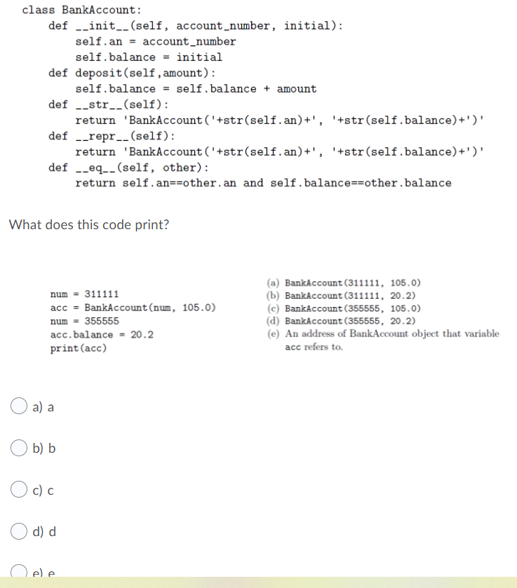Solved class BankAccount: def __init__(self, account_number, | Chegg.com