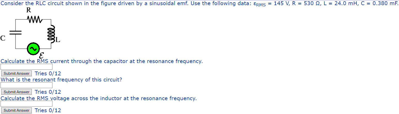 Solved Consider the RLC circuit shown in the figure driven | Chegg.com