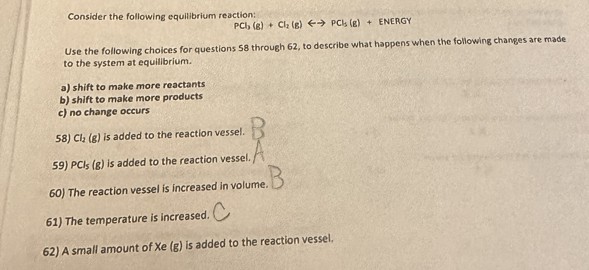Solved Consider the following equilitrium reaction: PCl3( | Chegg.com