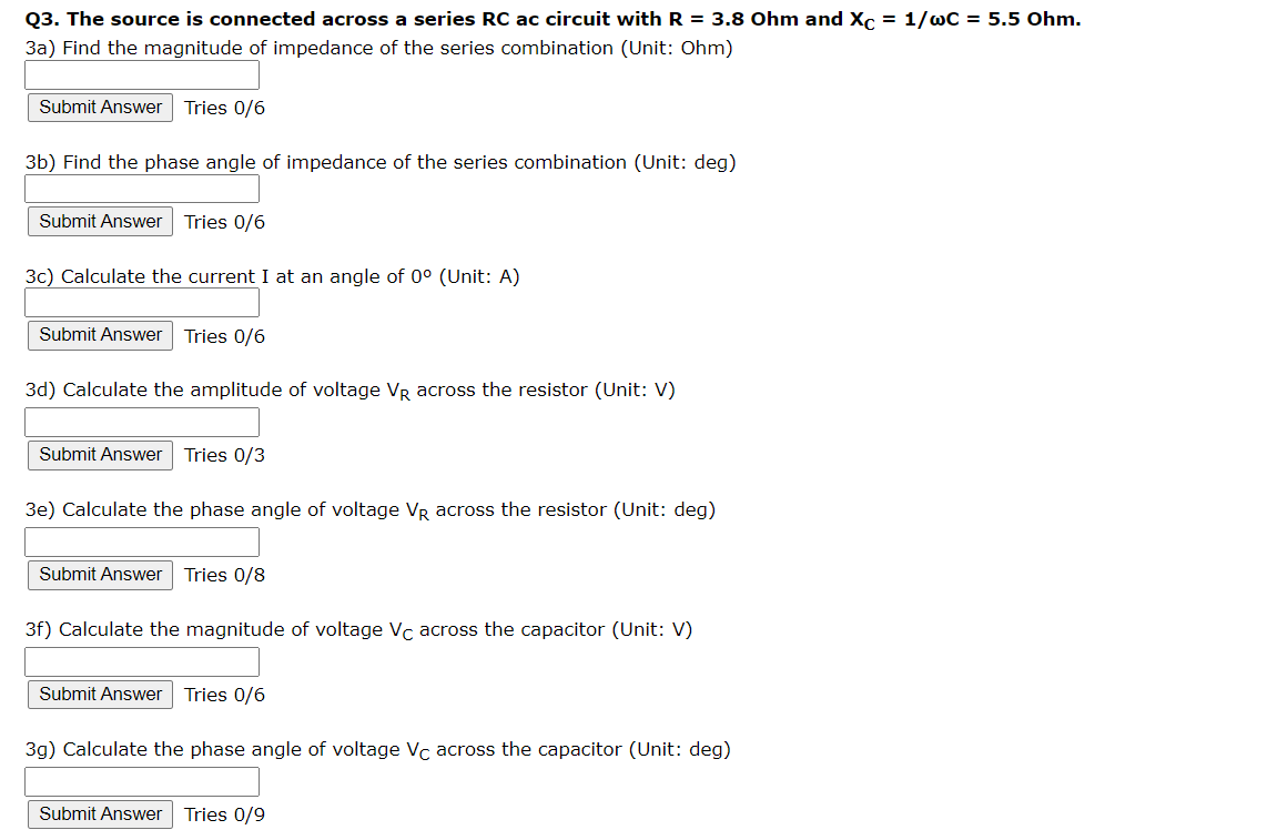 Solved Q3. ﻿The source is connected across a series RC ac | Chegg.com