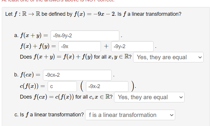 Solved et f:R→R be defined by f(x)=−9x−2. Is f a linear | Chegg.com